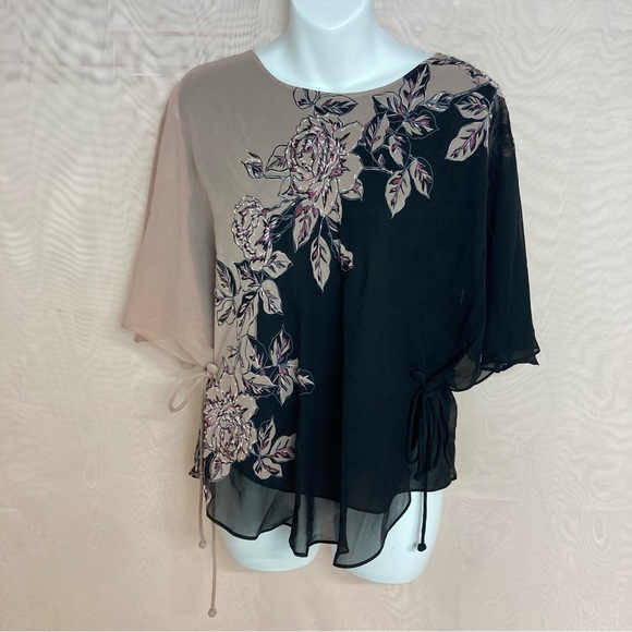 Adrianna Papell | Tops | Adrianna Papell Silk Floral Beaded Blouse ...